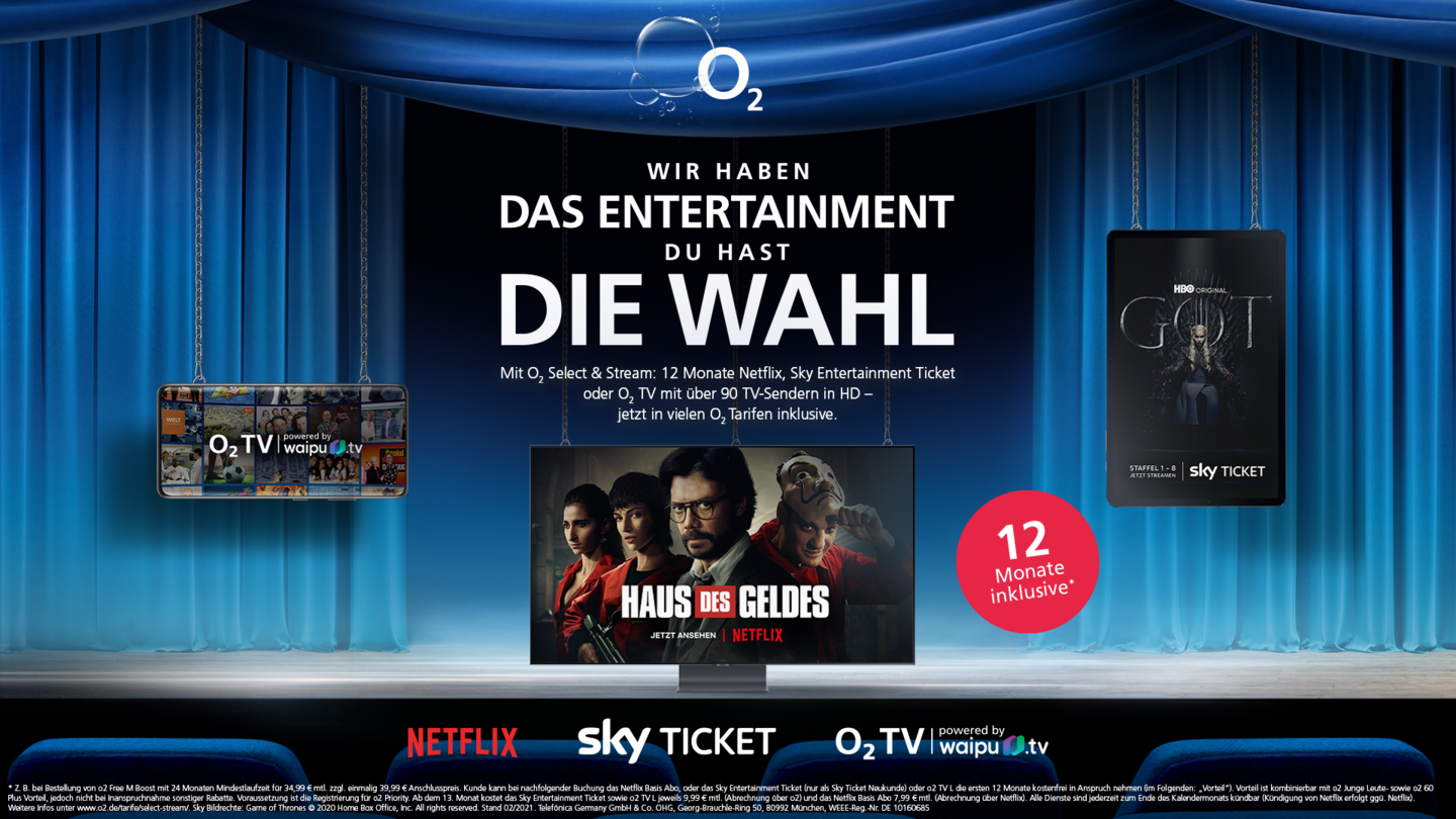 Aufmerksamkeitsstarke Kampagne zu o2 Select & Stream: o2 macht Werbung ...